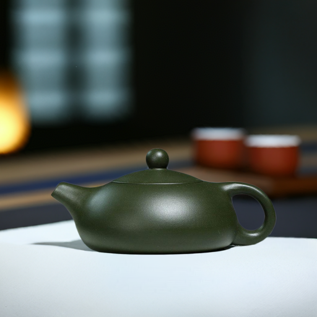 Half Moon Teapot - Handmade Yixing Green Clay Teapot with Flat Xishi ...